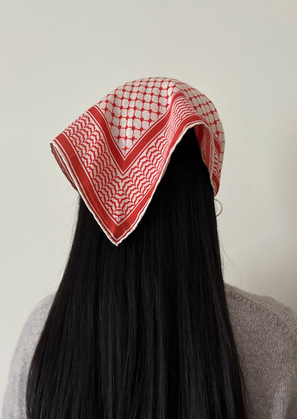 Small Silk/Cotton Palestine Kefiyyah Scarf (Red) 19"x19" – Sarah Musa